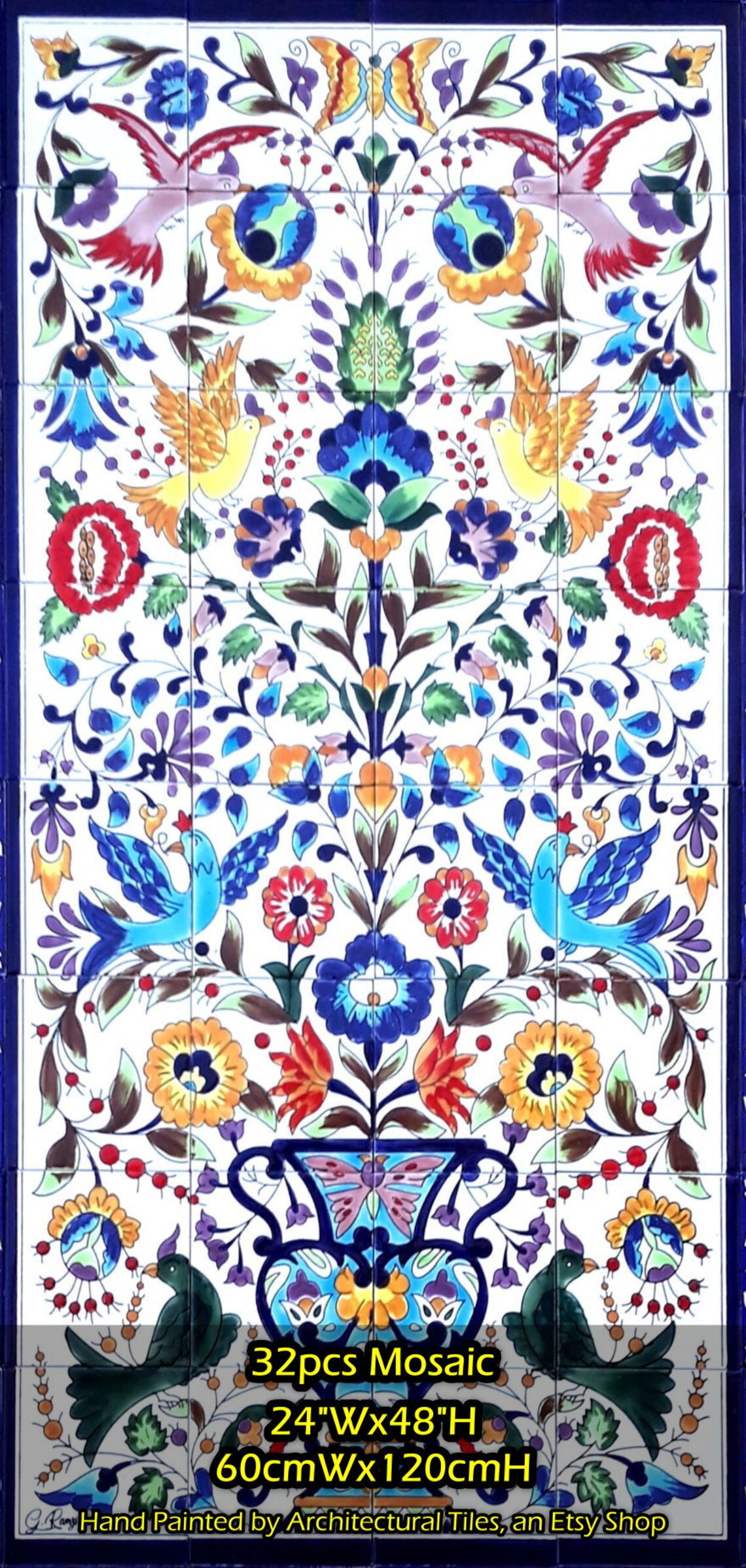 Architectural Tiles, Hand Painted Floral Garden Decorative Mosaic Wall ...