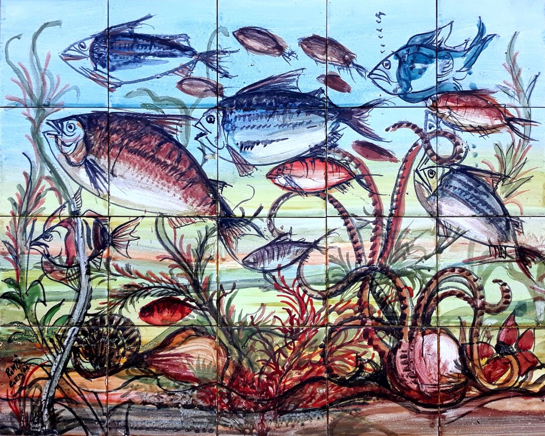 Hand-painted Aquarium Fish Mosaic Tile Mural: Bathroom Backsplash ...