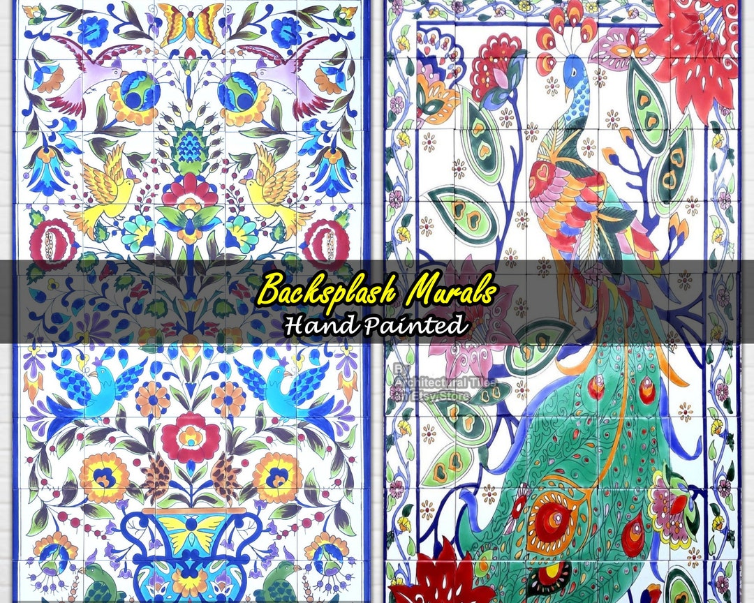 Large Wall Murals : 30inx60in Hand Painted Arabesque Design Decorative ...
