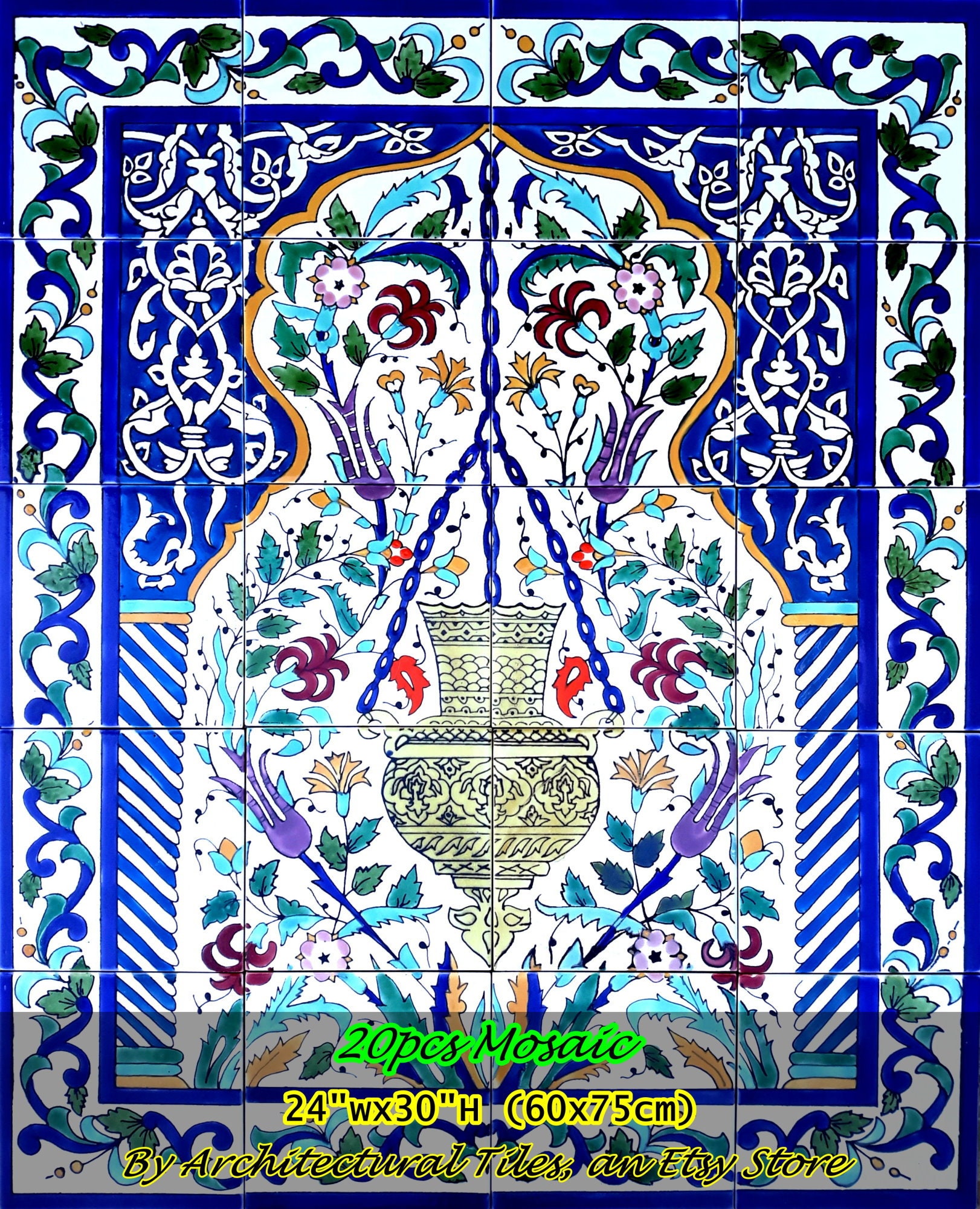 Architectural Tiles, Hand Painted Golden Lamp Turkish Decorative Mosaic ...