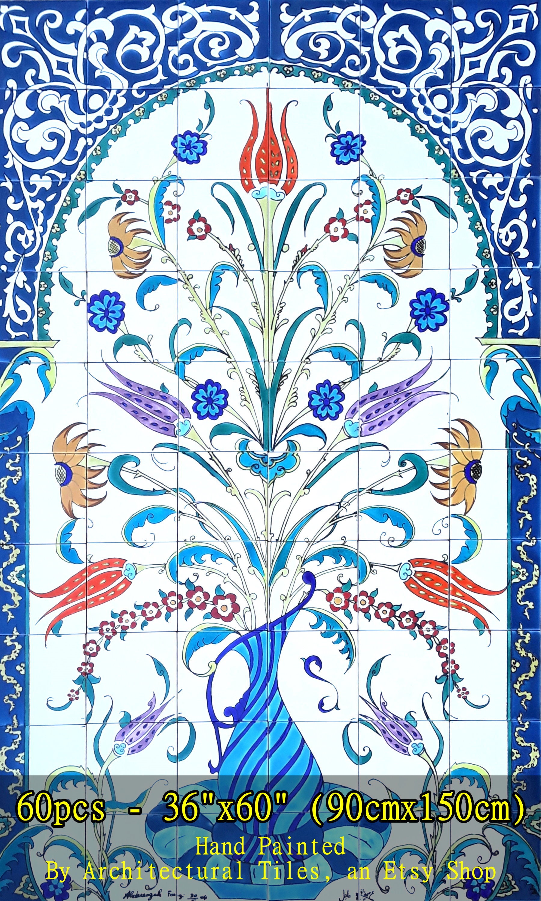 Architectural Tiles, Hand Painted Tulip Garden Decorative Mosaic Wall ...