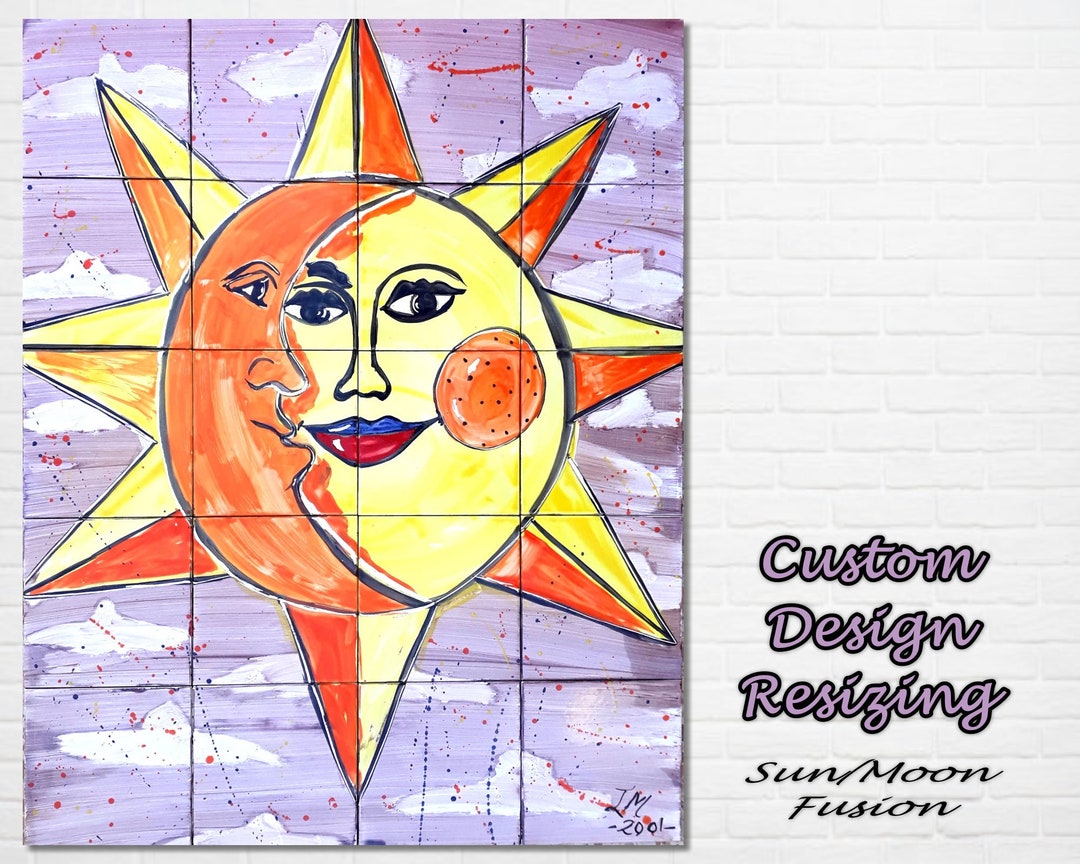 Hand-painted Sun Moon Mosaic Mural: Ceramic Tile Backsplash Art - Etsy