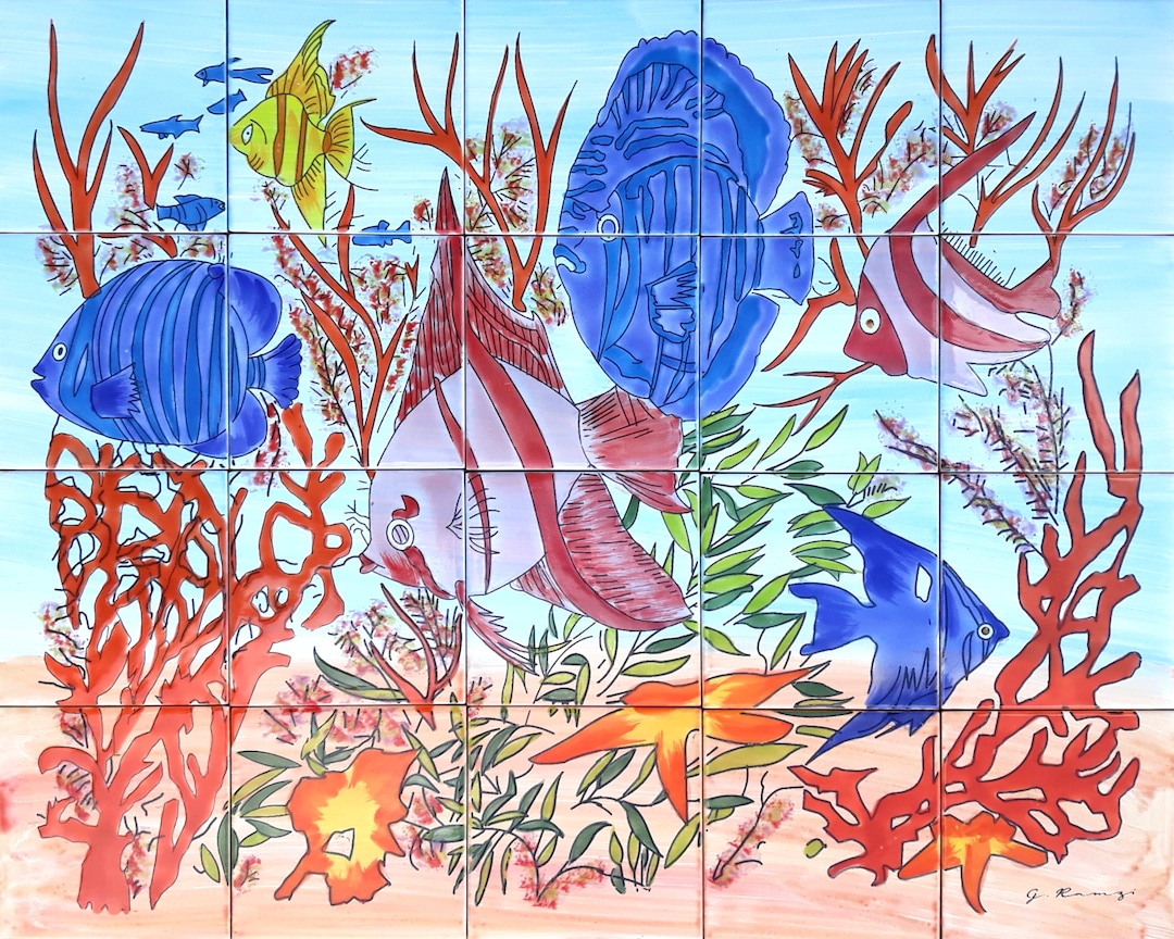 30inx24in Architectural Tiles, Aquarium Fish Handpainted Decorative ...