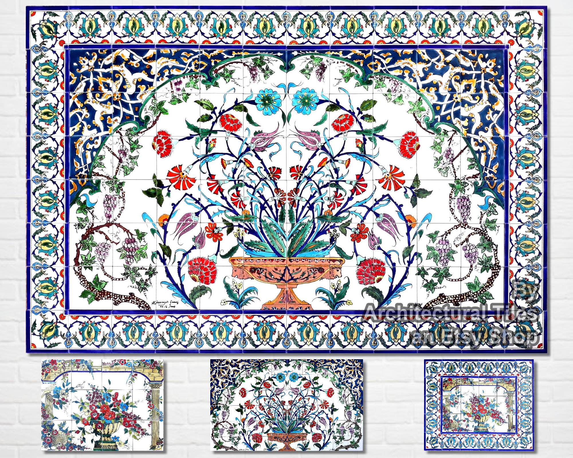 Architectural Tiles Hand Painted Turkish Decorative Mosaic - Etsy