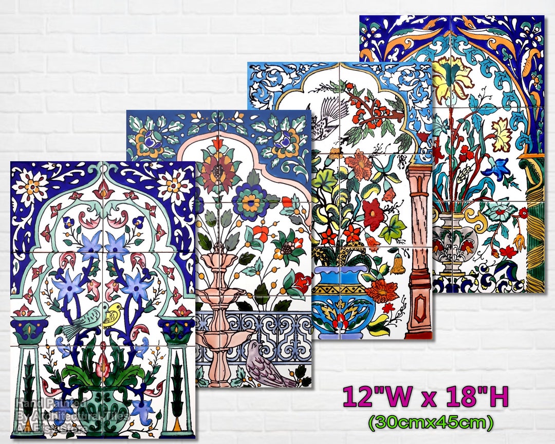 Hand Painted Ceramic Tile Mural: Arabesque Garden Design, 6-piece Panel ...