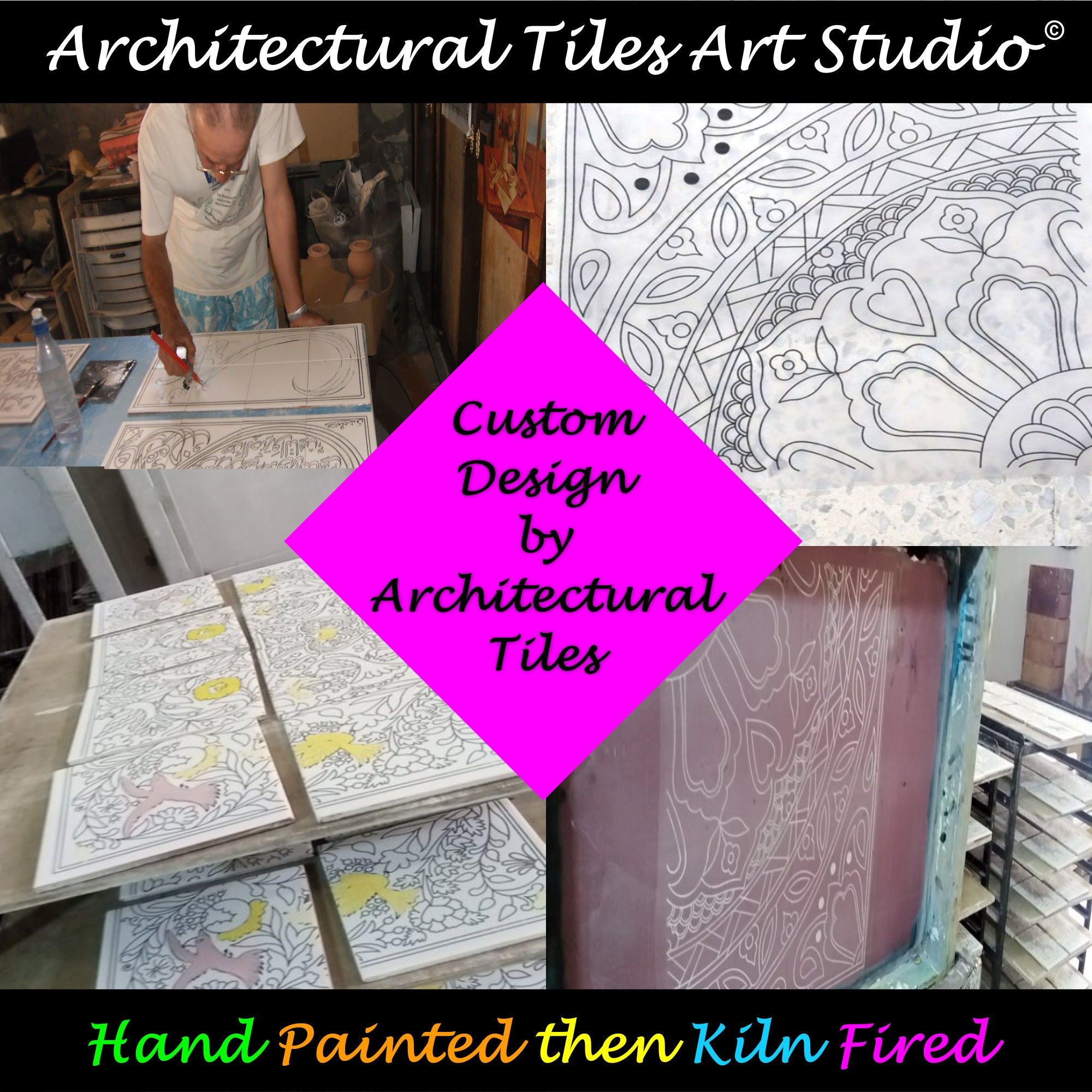 Architectural Tiles, Hand Painted Tulip Garden Decorative Mosaic Wall ...