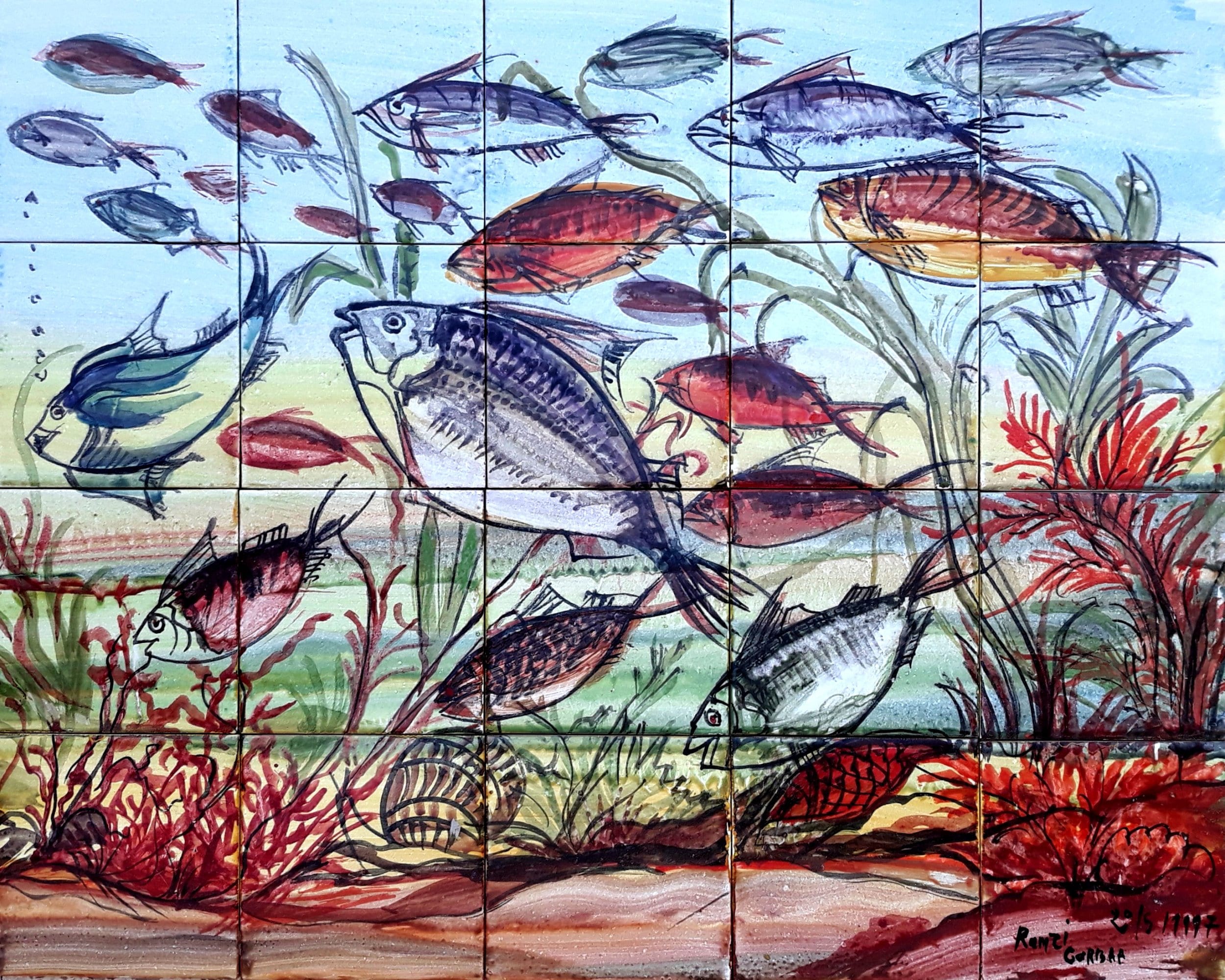 Hand-painted Aquarium Fish Mosaic Tile Mural: Bathroom Backsplash ...