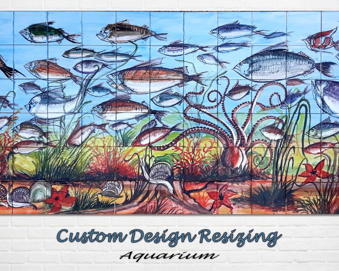Hand-painted Aquarium Fish Tile Mural: Custom Ceramic Backsplash - Etsy