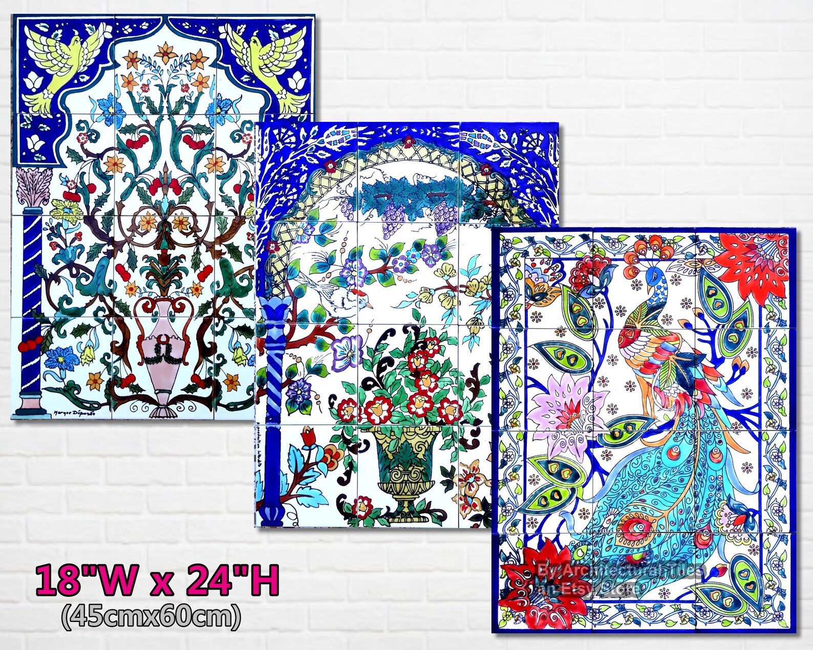 Architectural Tiles, Hand Painted Decorative Mosaic Wall Backsplash ...