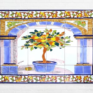 Architectural Tiles, 36"x24" Hand Painted Lemon Tree Decorative Mosaic ...