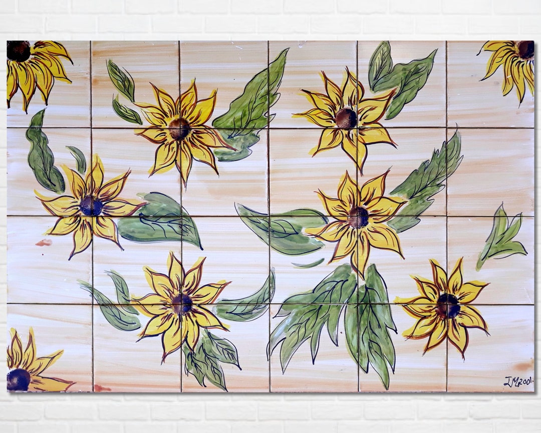 Architectural Tiles, 36inx24in Hand Painted Mosaic Murals, Sunflowers ...
