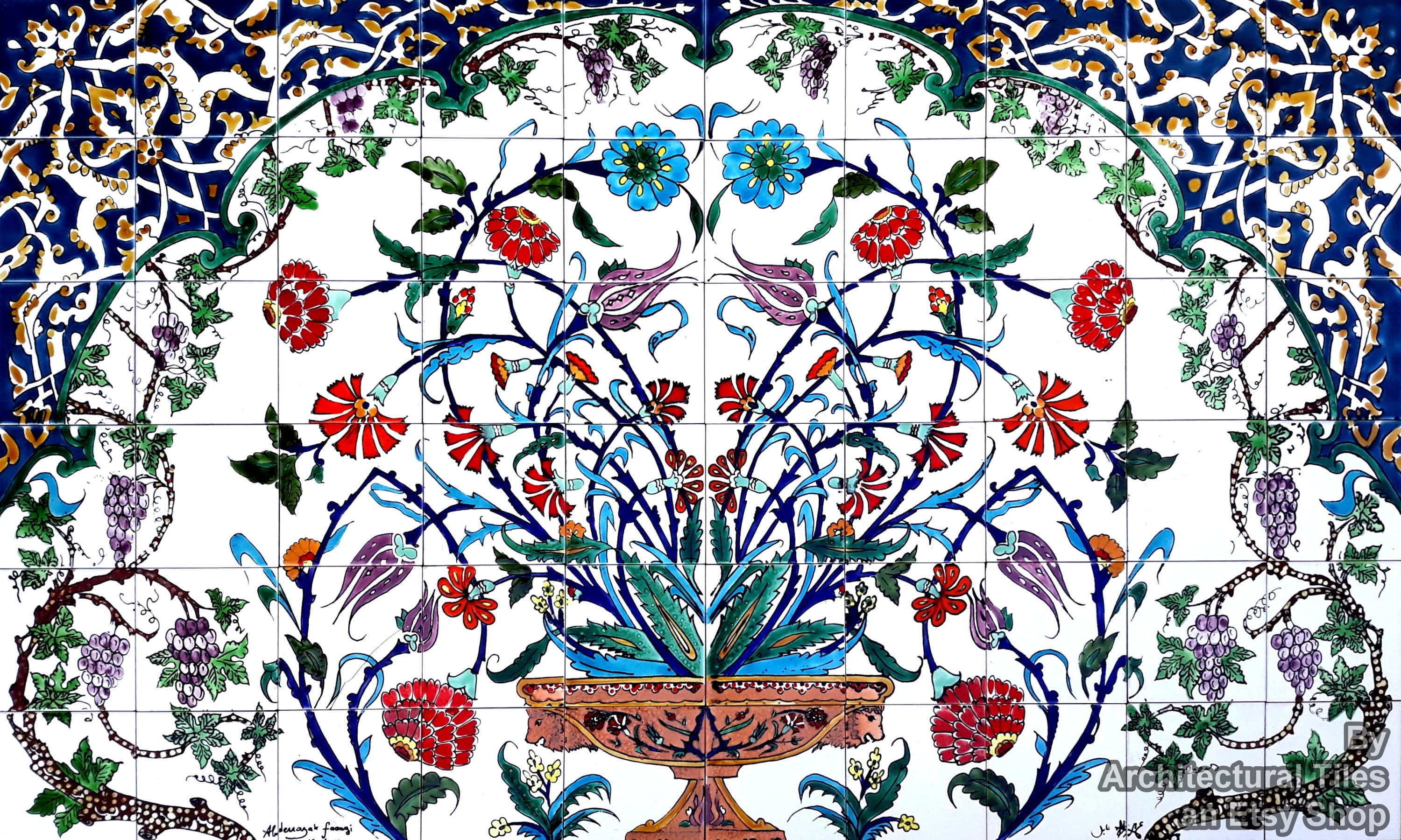 Architectural Tiles, Hand Painted Turkish Decorative Mosaic Wall ...