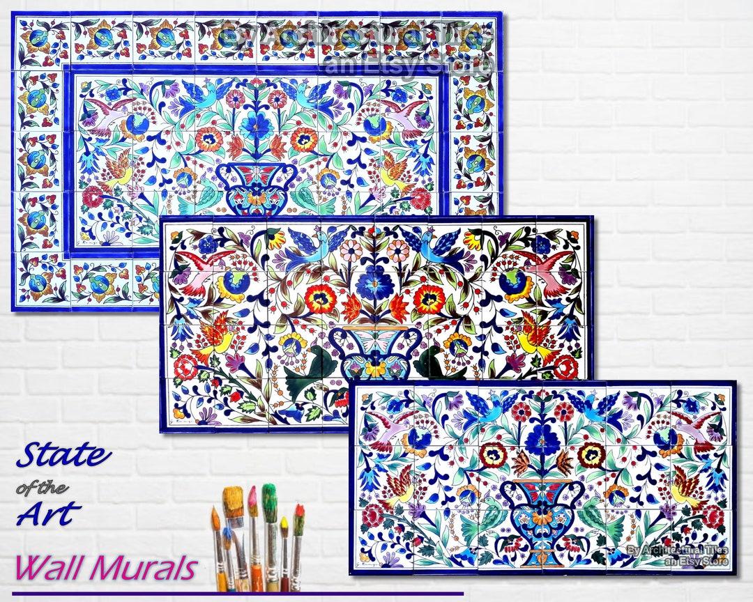 Architectural Tiles, Hand Painted Floral Garden Decorative Mosaic Wall ...