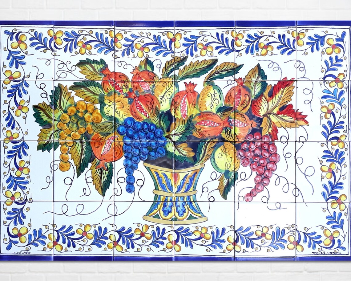 36inx24in Architectural Tiles, Hand Painted Mosaic Murals, Kitchen ...