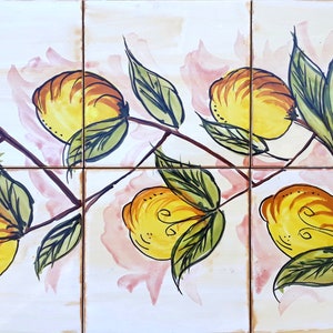 Lemon Kitchen Backsplash: Hand-painted Ceramic Tile Mural (12inx18in ...