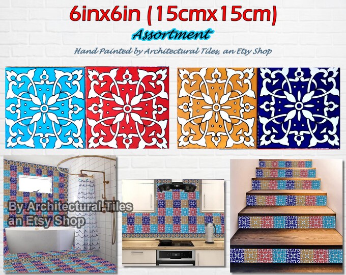 Beautiful Decorative 6x6 Tile Hand-painted Pool Safe Wax Resist Raised ...