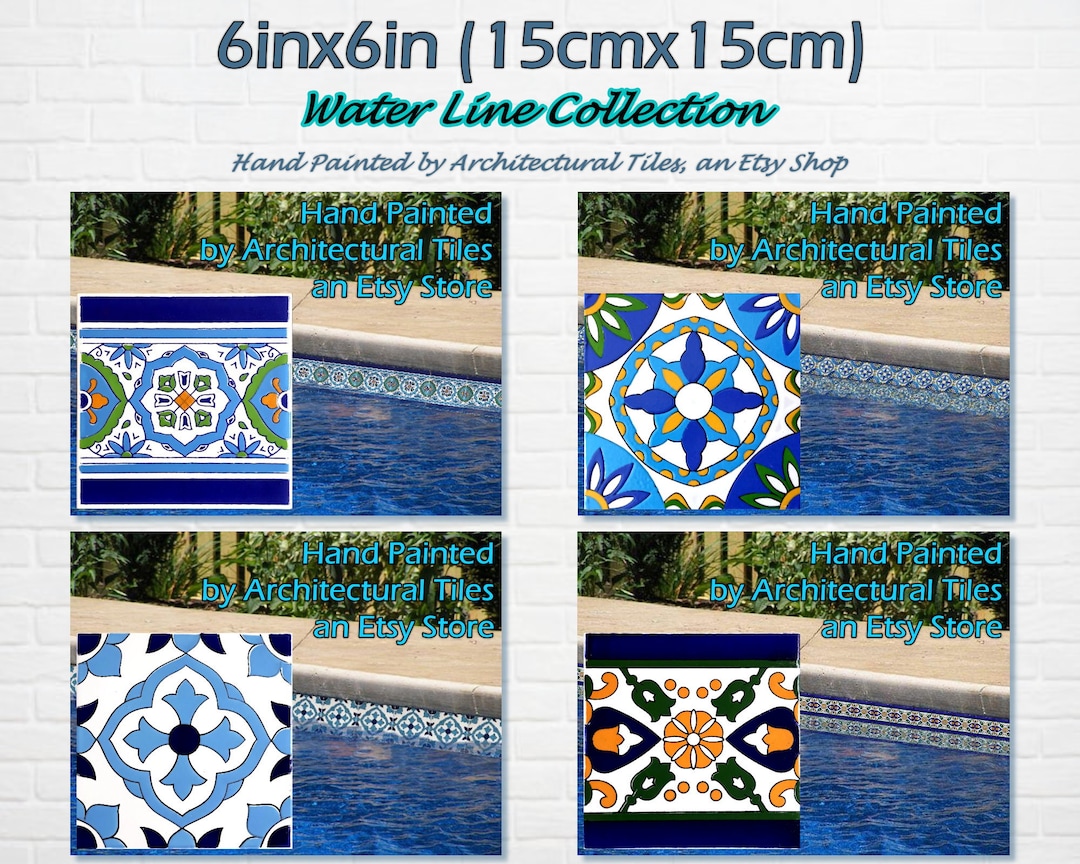 Hand-painted Ceramic Mosaic Tile: 6in Blue Architectural Border ...