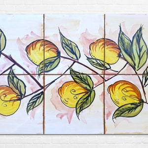 Lemon Kitchen Backsplash: Hand-painted Ceramic Tile Mural (12inx18in ...
