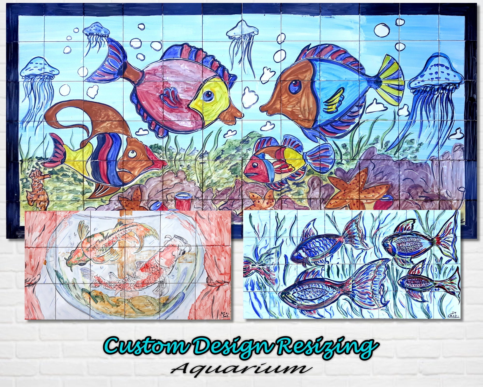 Architectural Tiles, Hand Painted Mosaic Murals, Aquarium Fish Bathroom ...