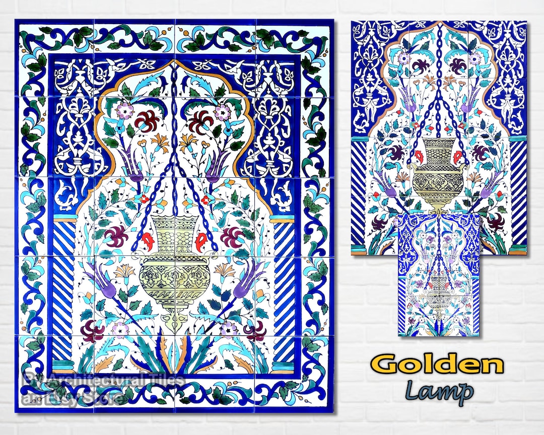 Architectural Tiles, Hand Painted Golden Lamp Turkish Decorative Mosaic ...
