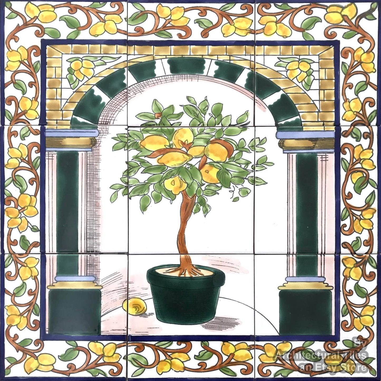 Architectural Tiles, Hand Painted 9pcs Lemon Tree Decorative Mosaic ...