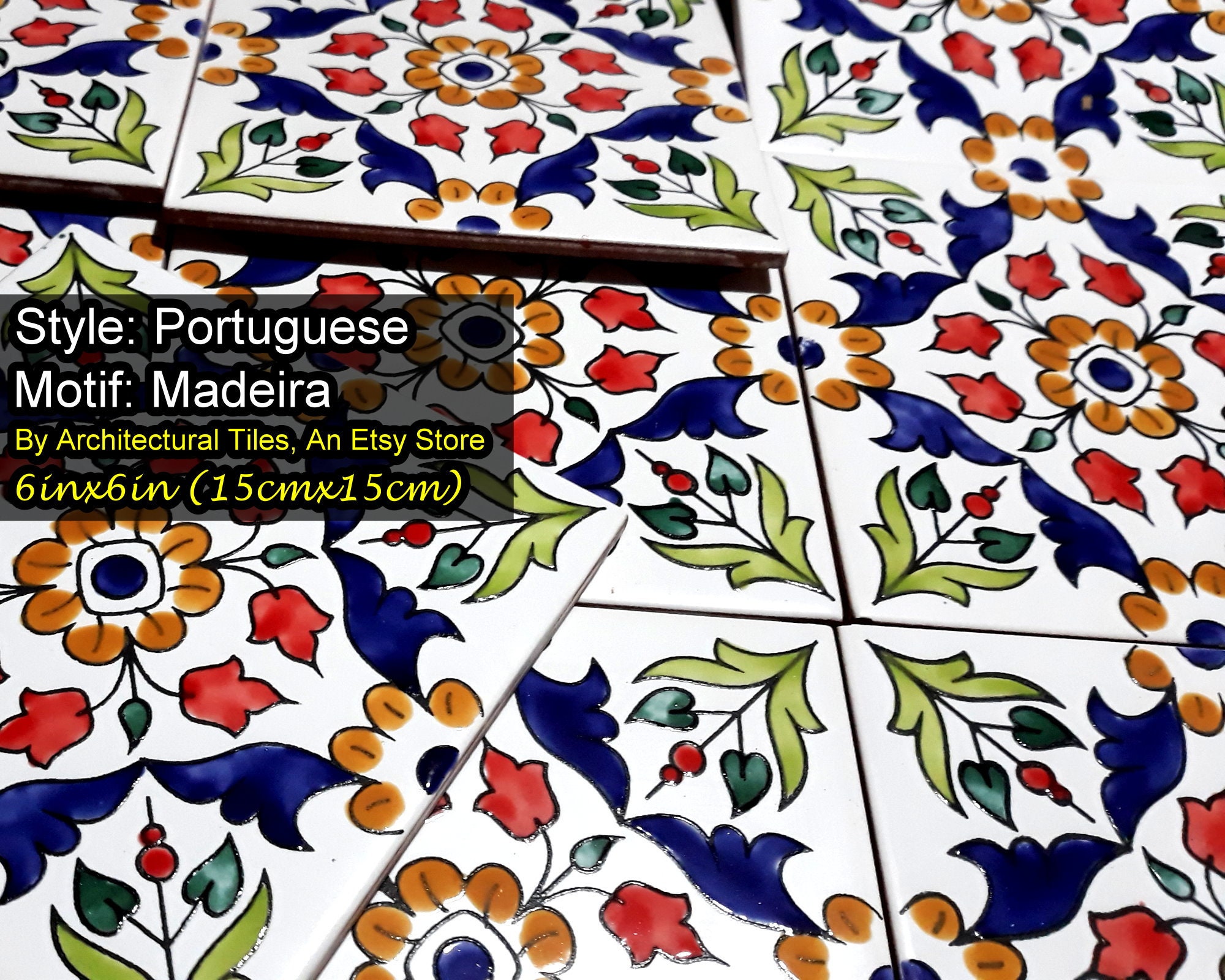 Joyful Portuguese Ceramic Tile Design With Honey, Red, Sea Blue, and a ...
