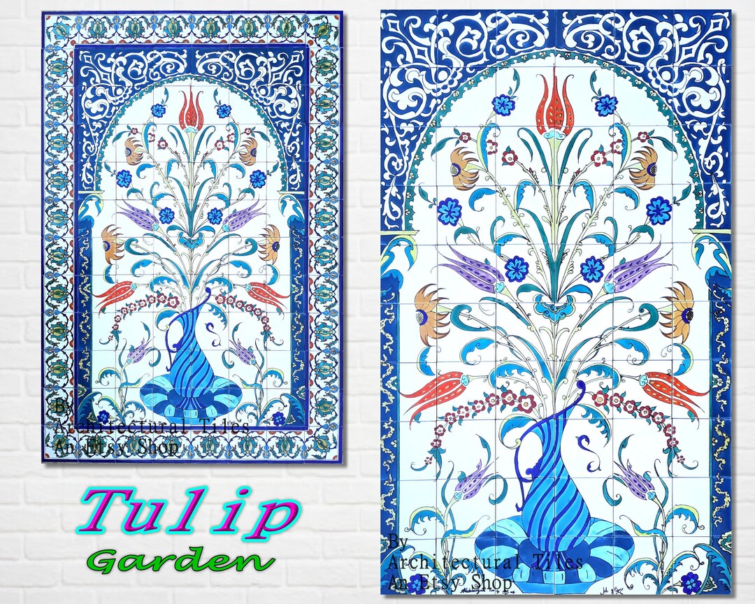 Architectural Tiles, Hand Painted Tulip Garden Decorative Mosaic Wall ...