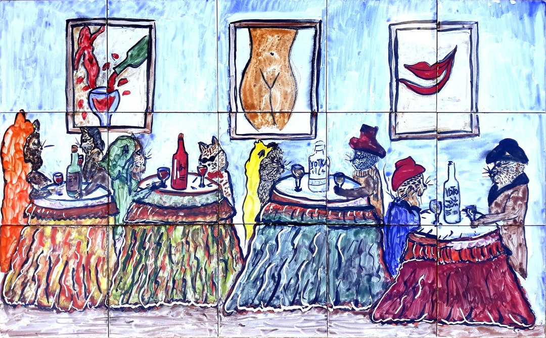 Collector Tile Artwork, One of a Kind Backsplash Design, Cat Diner ...