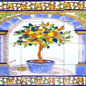 Architectural Tiles, 36"x24" Hand Painted Lemon Tree Decorative Mosaic ...
