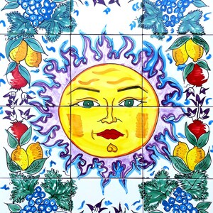 ARTFUL SUN, 18inx24in Hand Painted Decorative Mosaic Wall Mural 12pcs ...