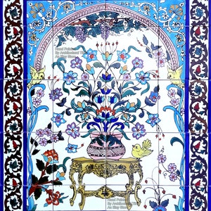 Hand Painted Turkish Tile Mural: Oriental Garden Backsplash (24"x30 ...