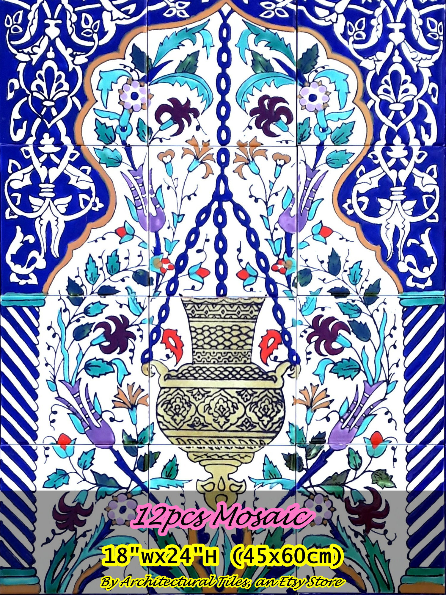 Architectural Tiles, Hand Painted Golden Lamp Turkish Decorative Mosaic ...