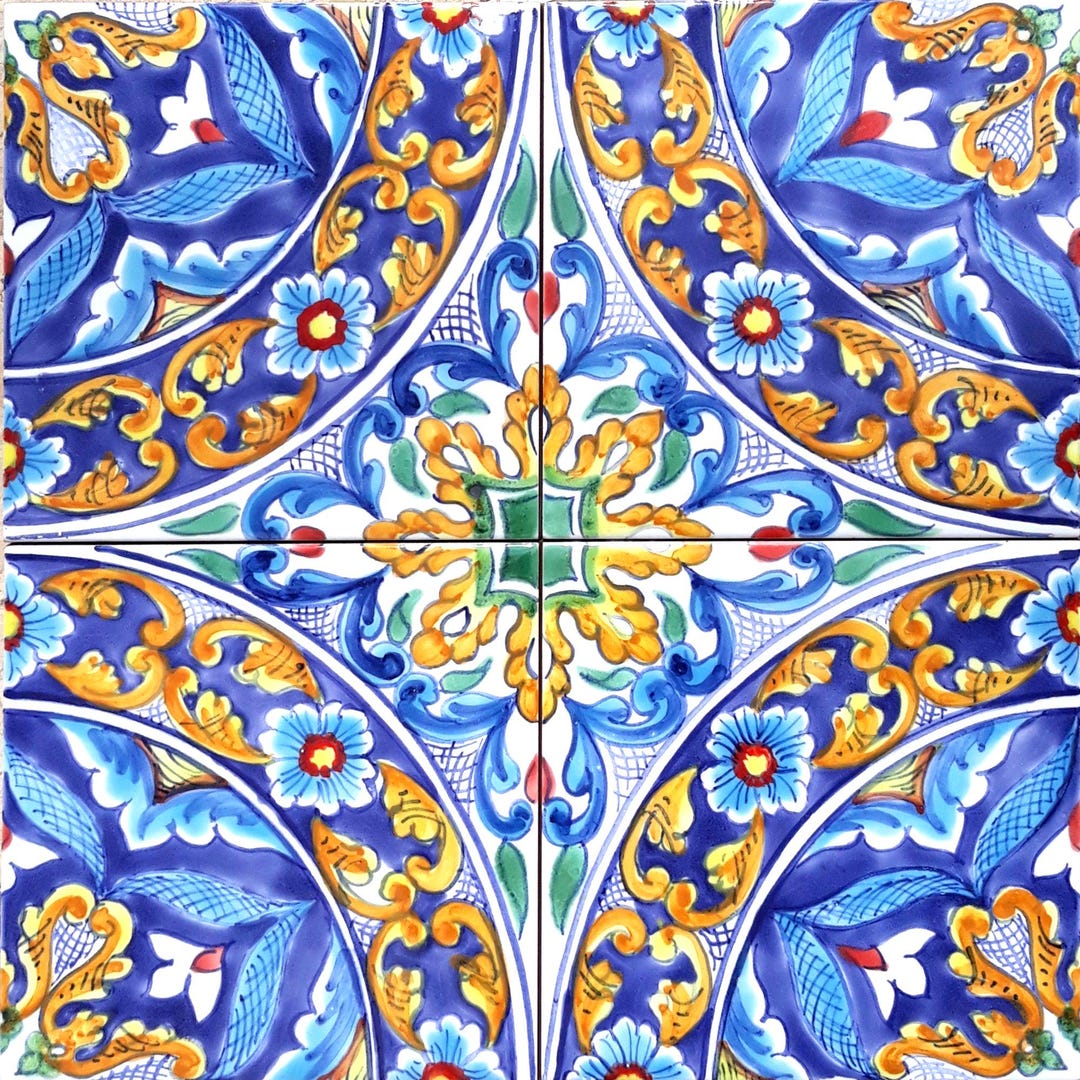 Hand-painted Ceramic Tile Mural: Antique Floral Mosaic Backsplash - Etsy