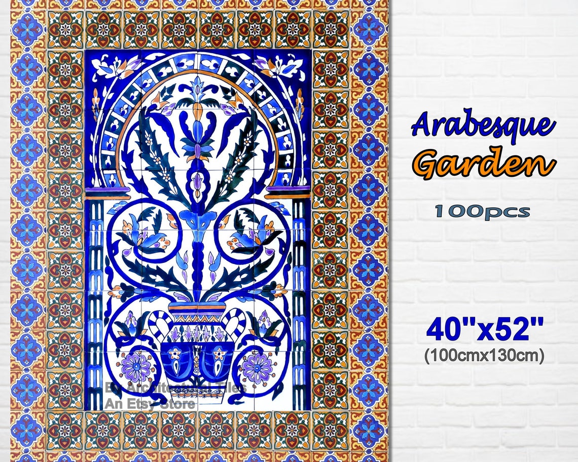 Architectural Tiles, 100pcs Handpainted Arabesque Decorative Mosaic ...
