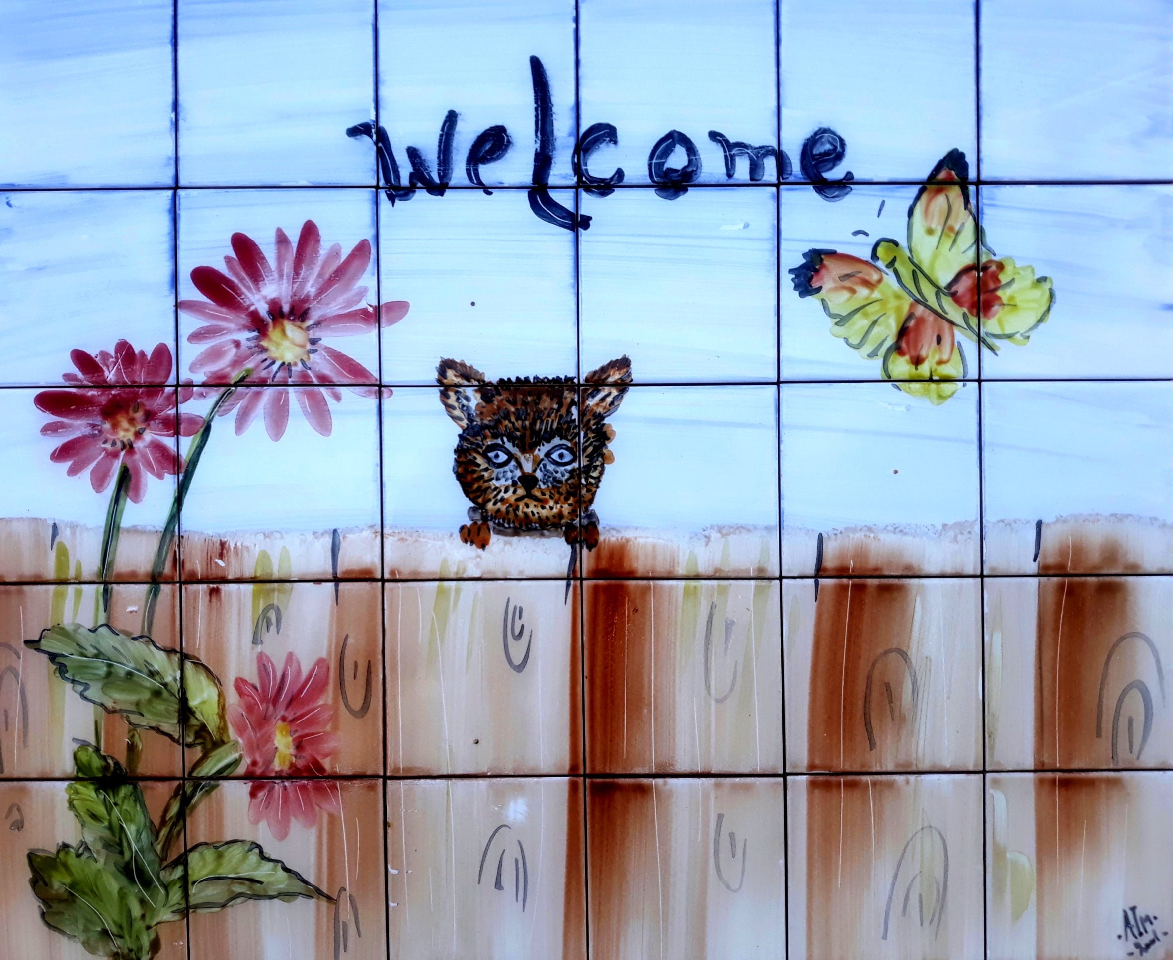 Architectural Tiles, Hand Painted Mosaic Murals, Welcome House Address ...