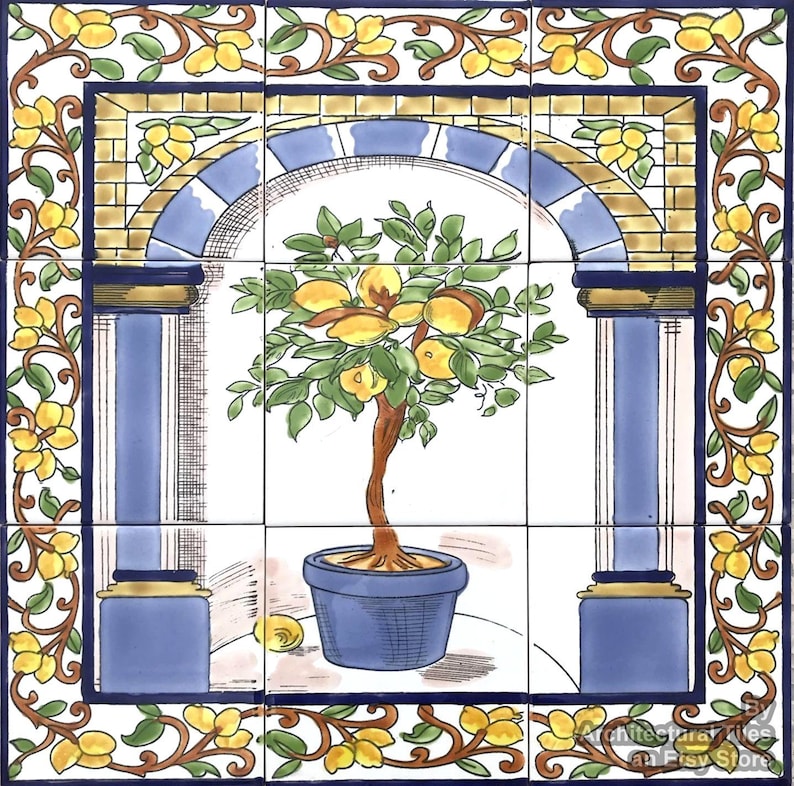 Architectural Tiles, Hand Painted 9pcs Lemon Tree Decorative Mosaic ...