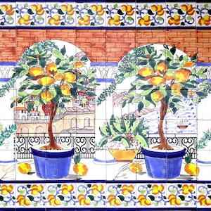 Architectural Tiles, Hand Painted Lemon Garden Decorative Mosaic Wall ...