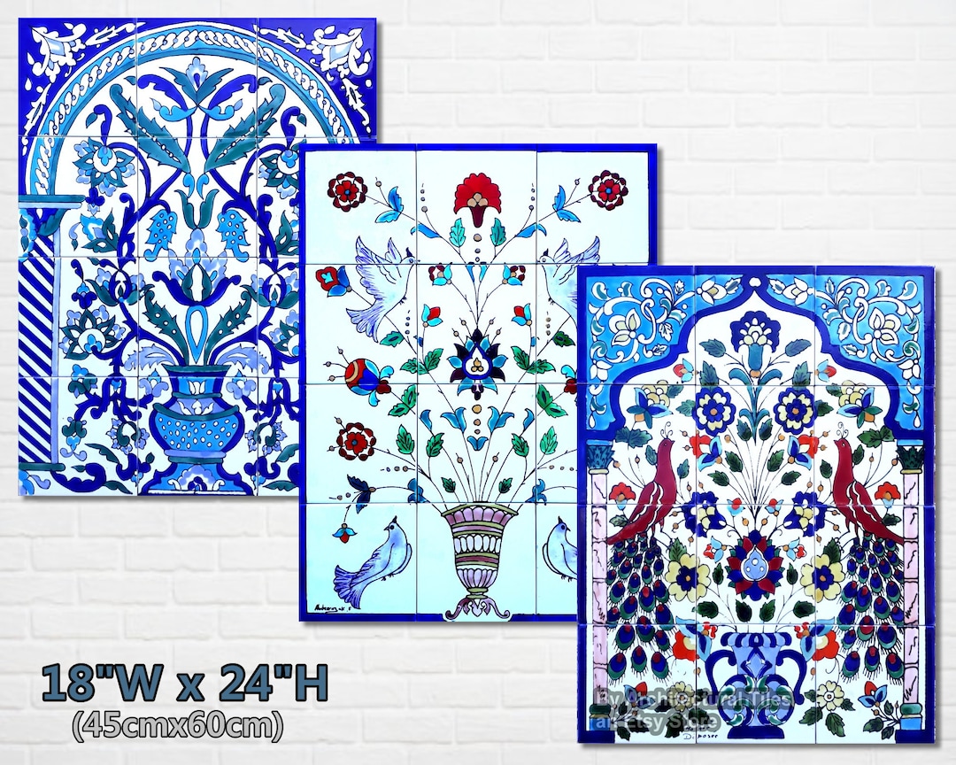 Architectural Tiles, Hand Painted Decorative Mosaic Wall Backsplash Murals 12pcs - Etsy