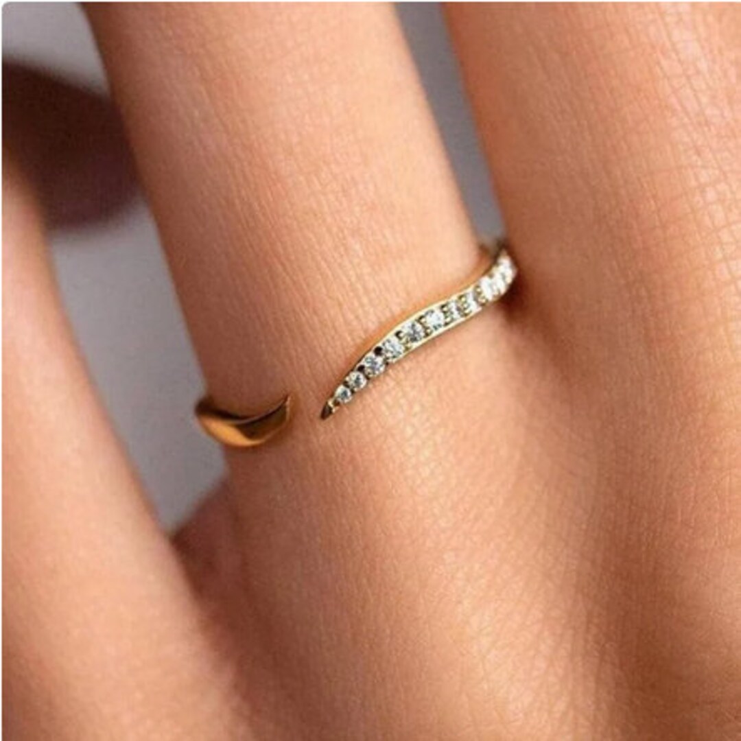 Minimalist Ring, 14K Solid Gold Open Ring, Round Moissanite Engagement ...