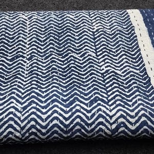 Indigo Blue Kantha Quilt: Hand Block Print Indian Cotton Bedspread - Etsy