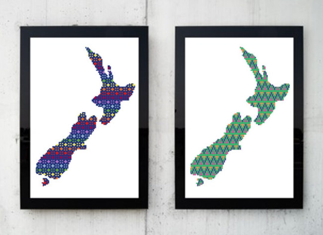 New Zealand Cross-stitch Pattern, Map of New Zealand / Aotearoa ...