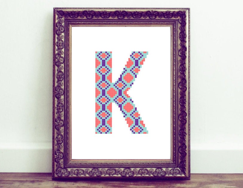 Letter K Alphabet Cross-stitch Pattern. Every Pattern Includes 3 ...