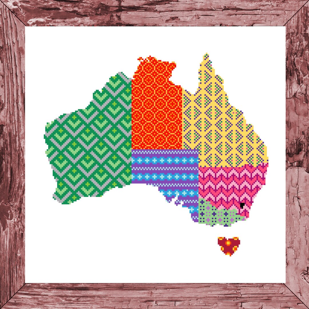 Patterned Map of Australia Cross-stitch Design With States and ...