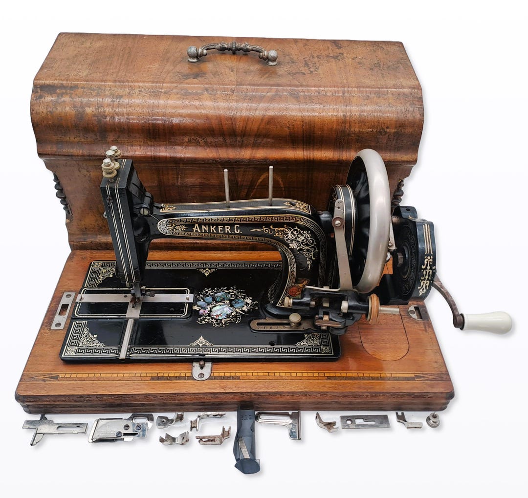 Rare Hand Crank Sewing Machine Brand Lewenstein Model Anker With Art ...