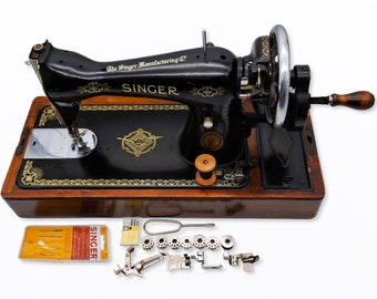Singer Hand Crank Sewing Machine Model 48K Anno 1910 Ottoman Carnation ...