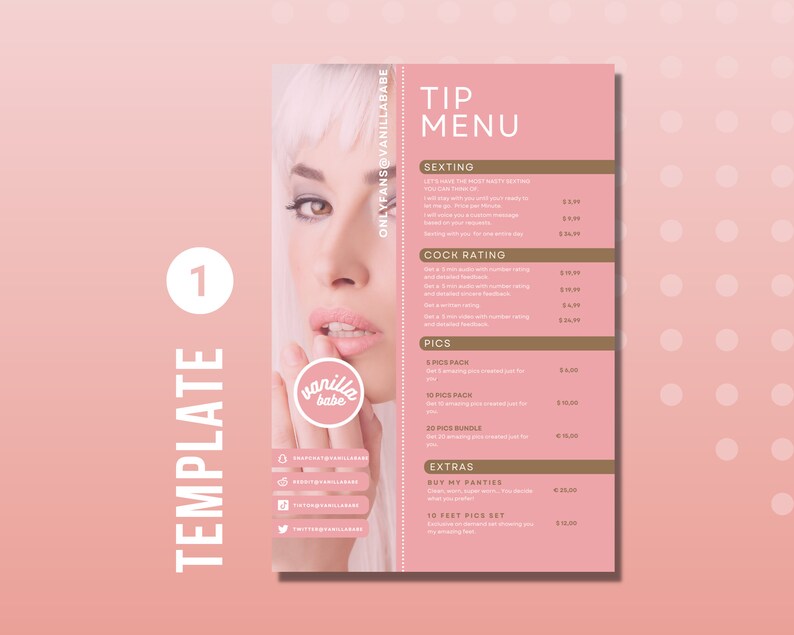 Onlyfans Editable Tip Menu Templates Bundle for Fansly, Niteflirt ...