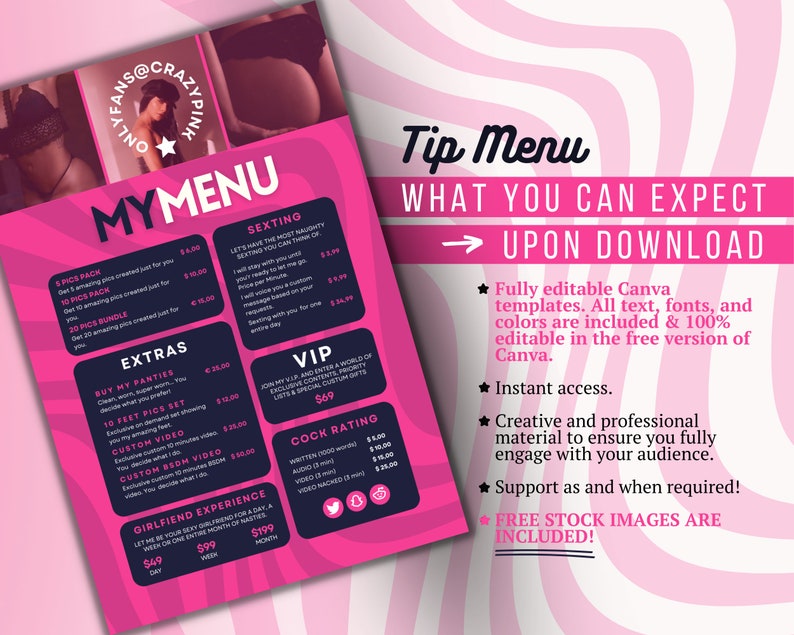 Onlyfans Editable Tip Menu Templates Bundle | for Fansly, Niteflirt ...