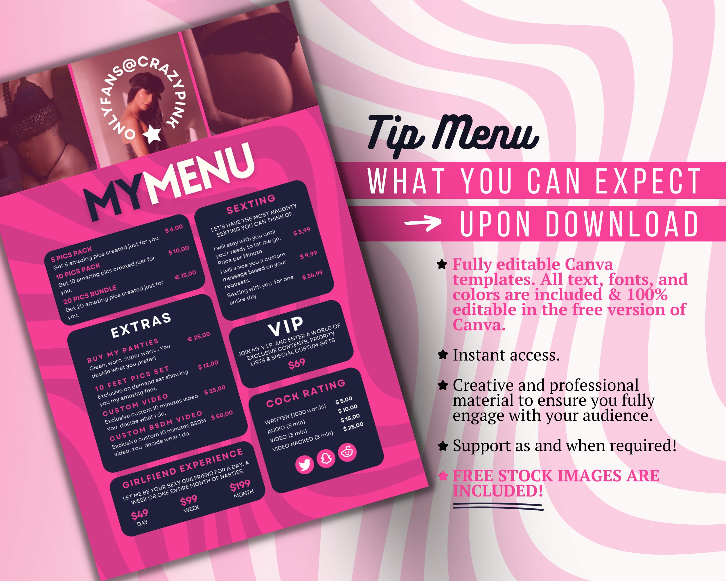 Onlyfans Editable Tip Menu Templates Bundle | for Fansly, Niteflirt ...