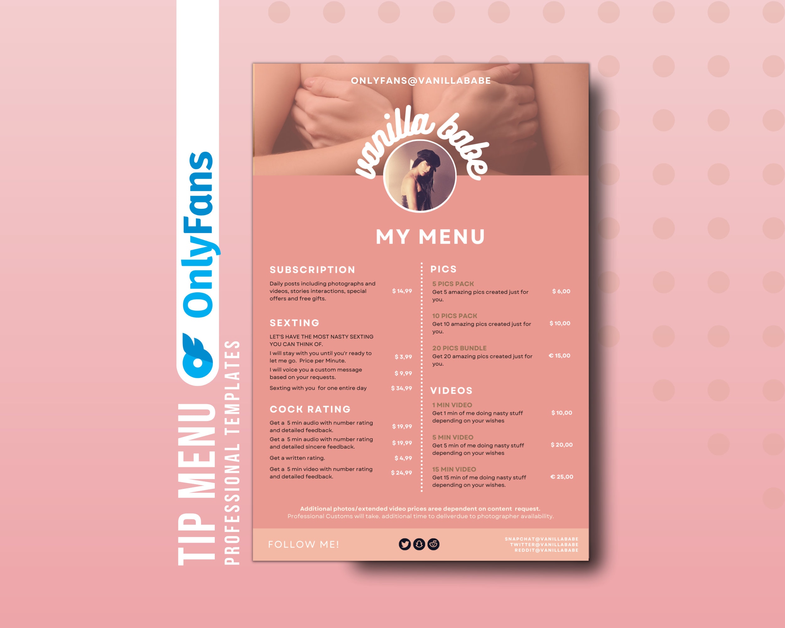 Onlyfans Editable Tip Menu Template for Fansly, Niteflirt, Adult ...