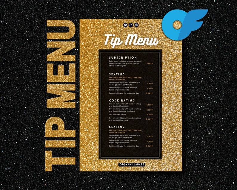 Onlyfans Editable Gold Tip Menu Template | for Fansly, Niteflirt, Adult ...